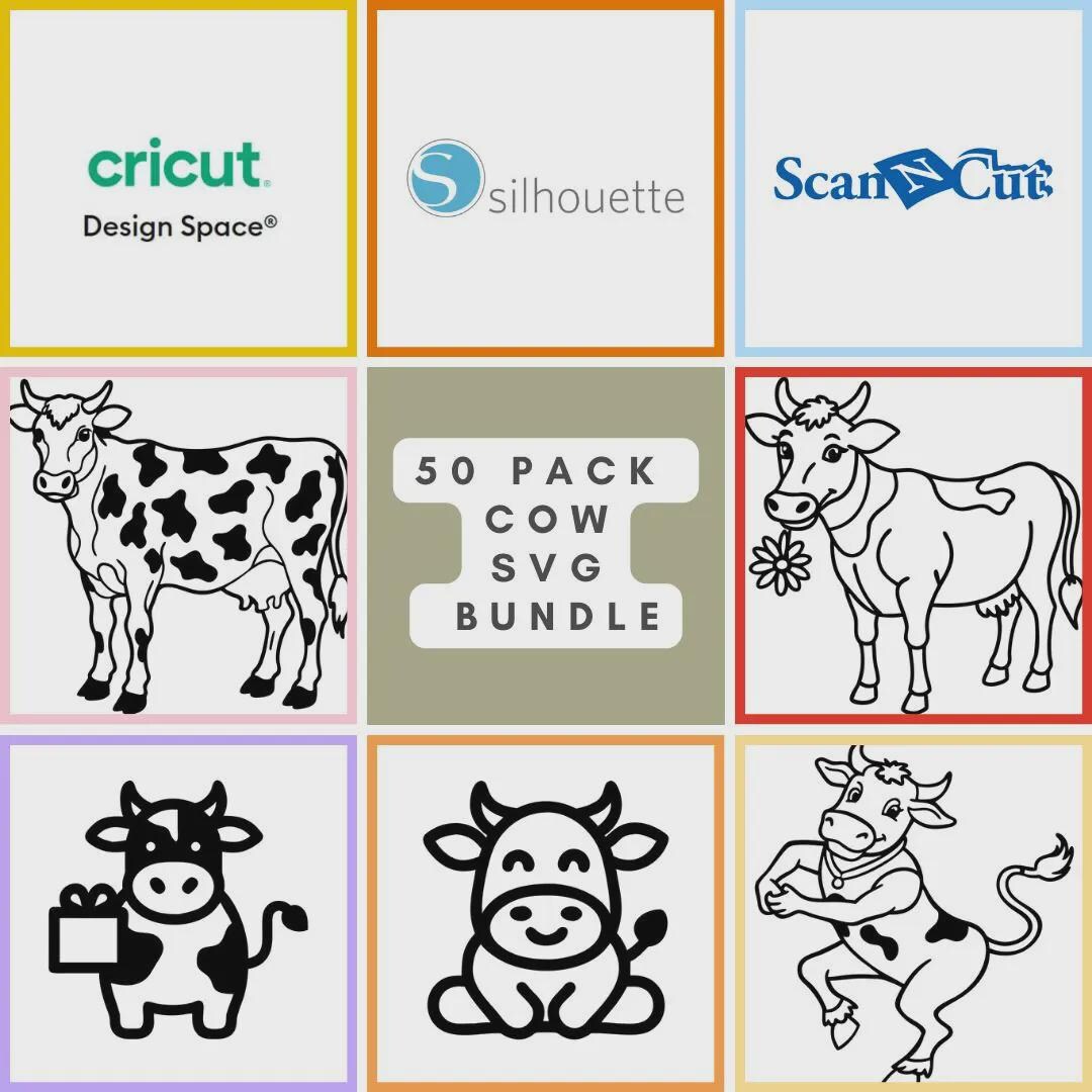 50 Pack Cow Svg Bundle for Papercrafts Cricut, Silhouette, Cameo, Scan ...
