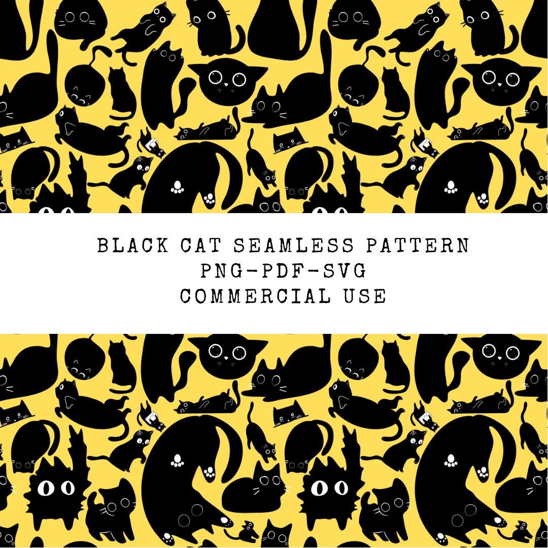 Cute Black Cat Seamless Repetitive Pdf Pattern - Etsy