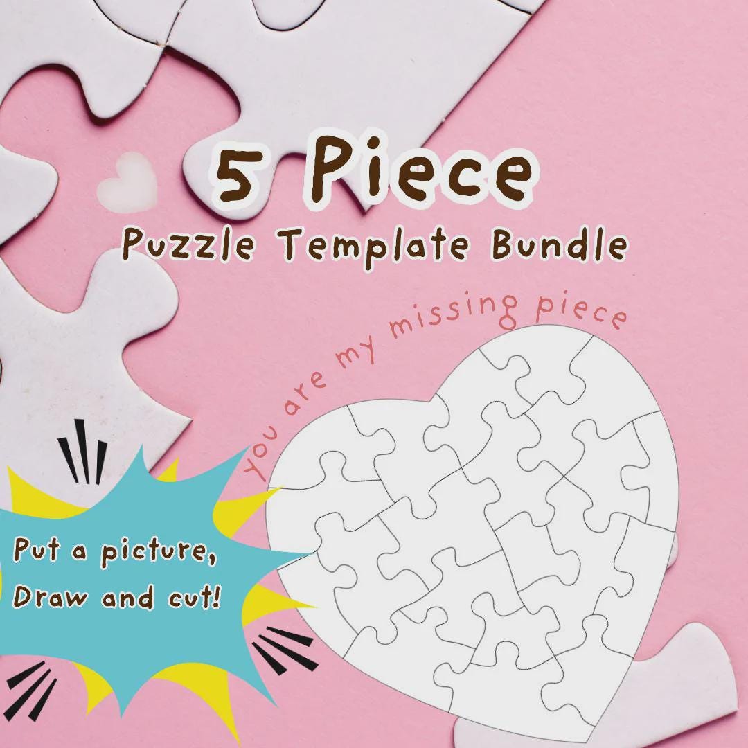5 Piece Puzzle Templates Bundles for Papercrafts, Cricut, Coloring Page ...