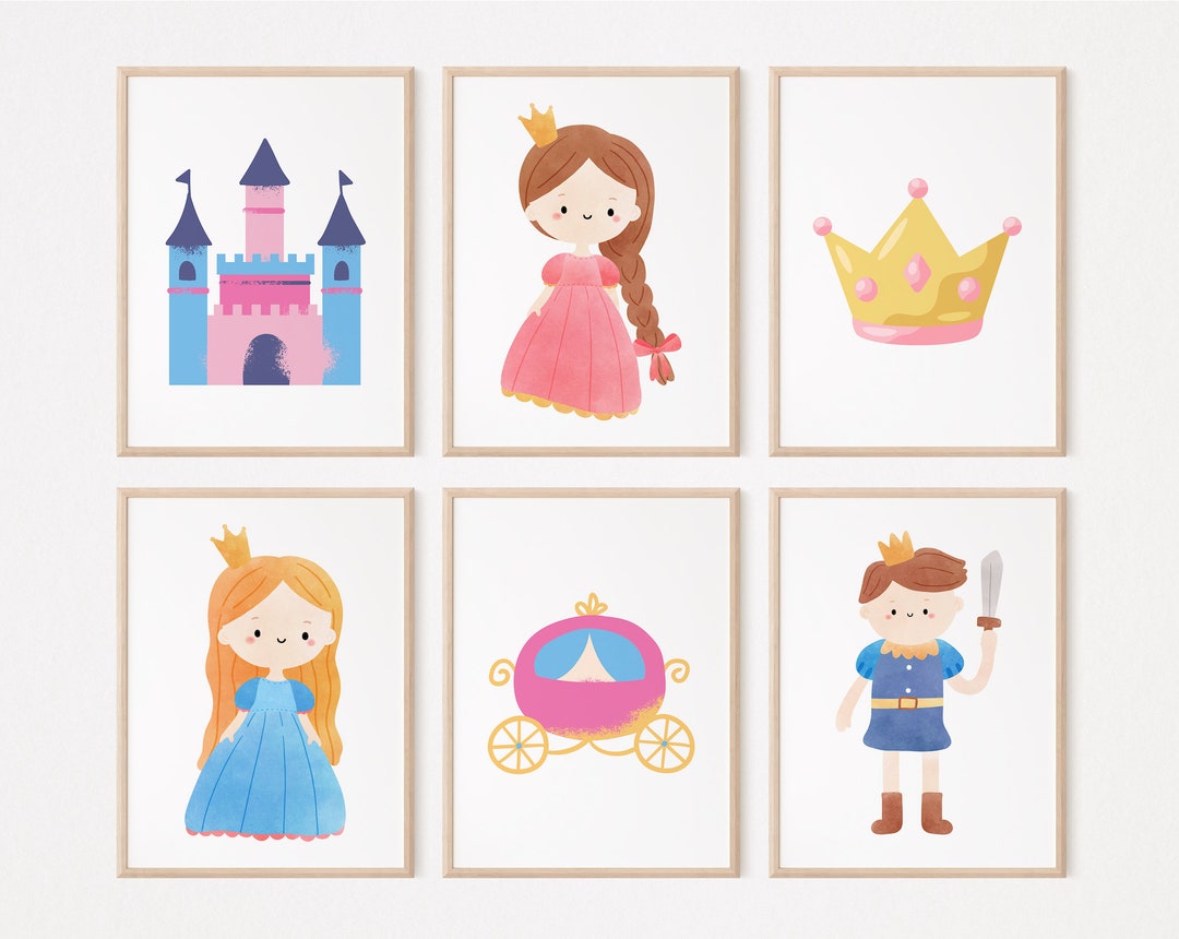 Set of 6 Printable Princess Wall Art, Pictures for Girls Room, Girls ...