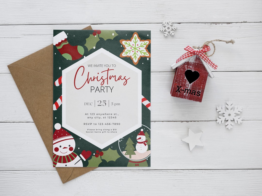 Editable Printable Christmas Party Invitation Canva Template, Party ...