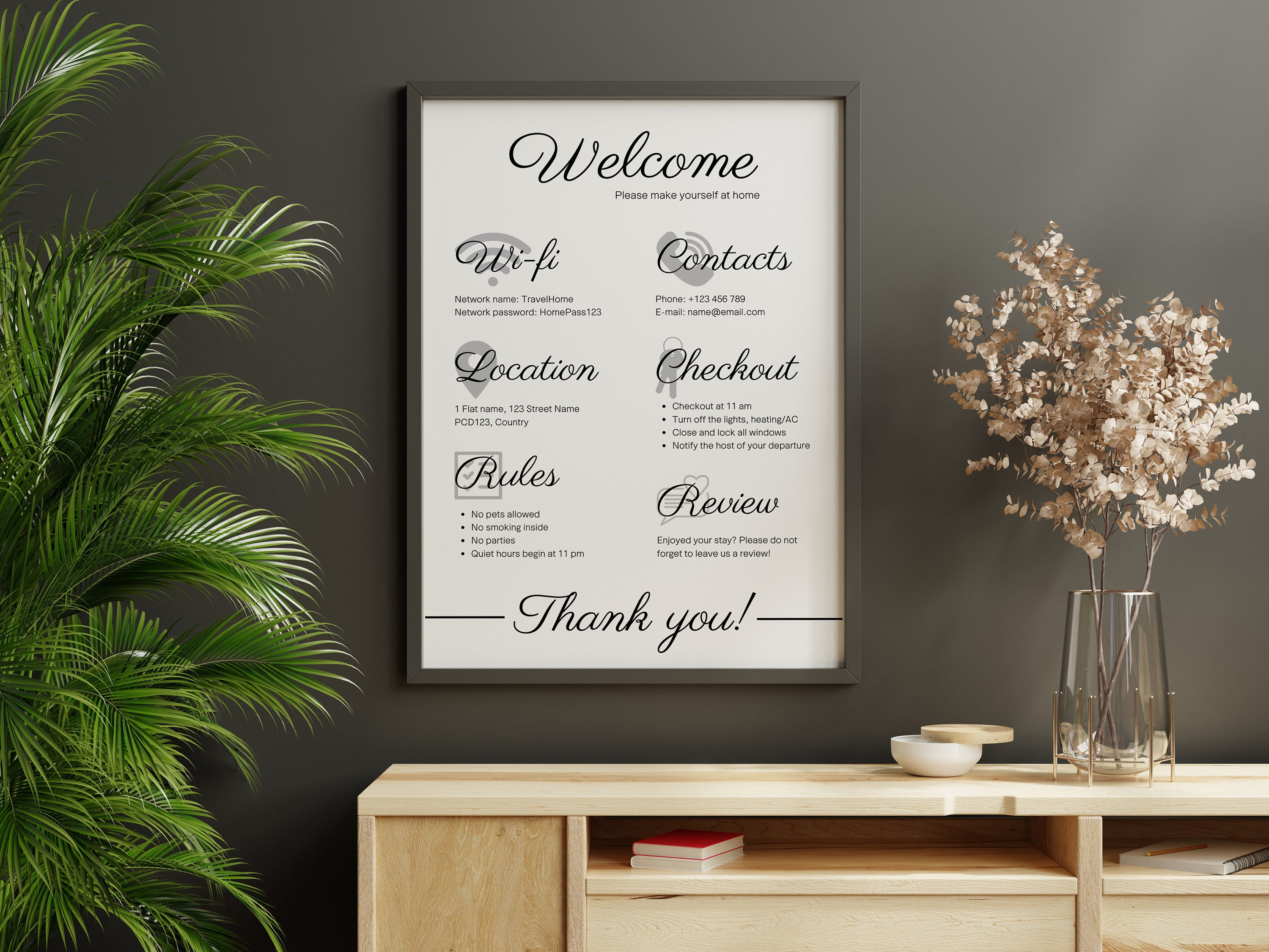 Airbnb Welcome Sign, House Rules Frame, Wifi Info, Vacation Home Rental ...