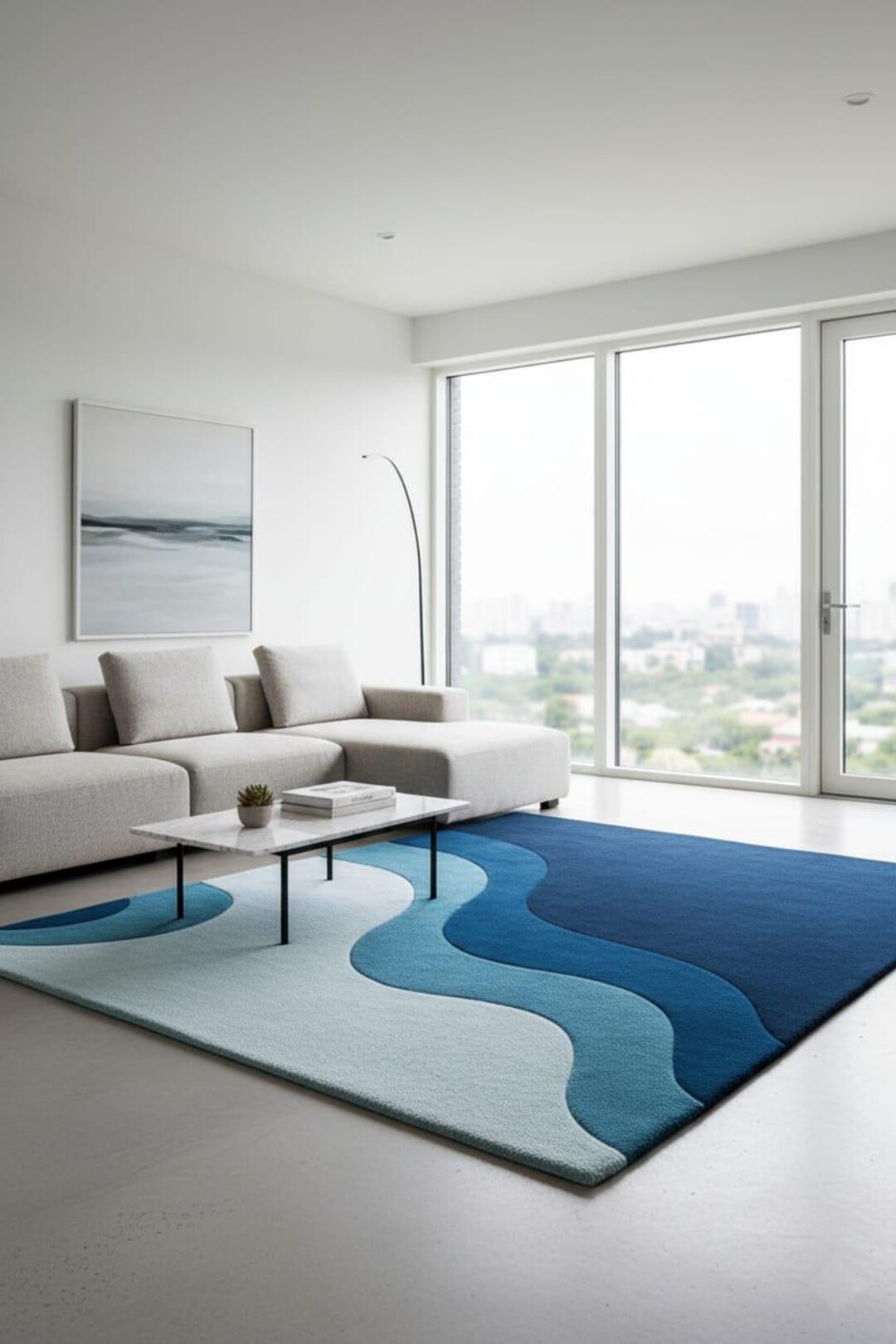 Blue Wave Rug – Modern Abstract Coastal Decor - Etsy