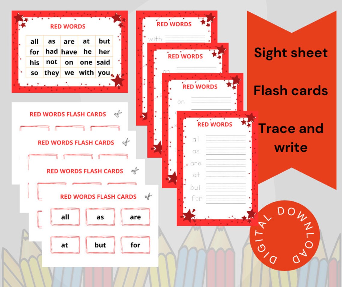 Printable Sight Words Worksheets High Frequency Sight Words Flash Cards ...