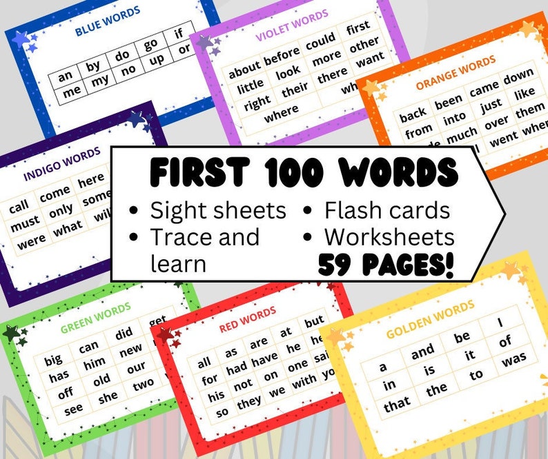 Sight Words Printable Kindergarten Flashcards for Kids Bundle High ...