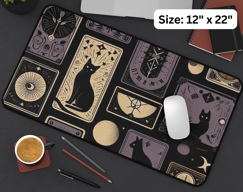 Cat Desk Mat, Witchcraft Deskmat, Celestial Mouse Pad, Witchy Black Cat ...