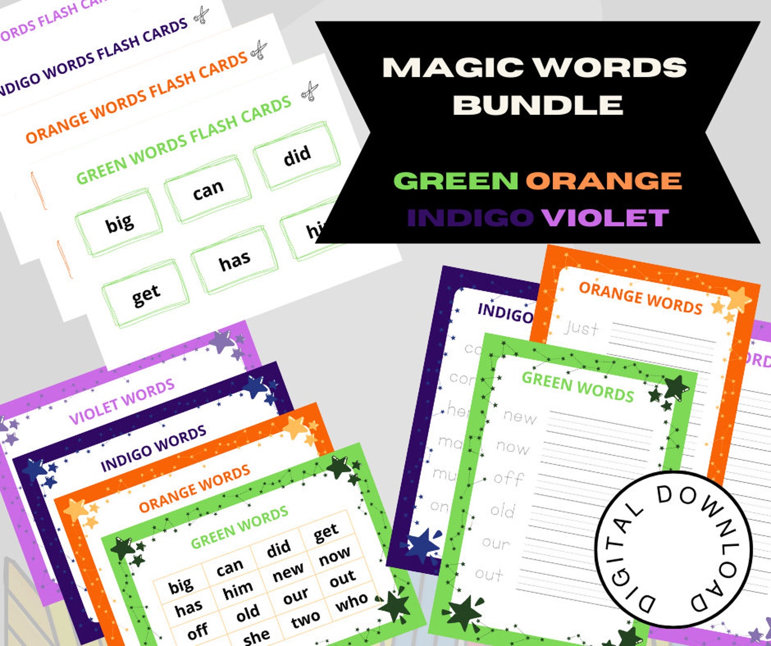 High Frequency Printable Sight Words Worksheets Magic 100 Words Green ...