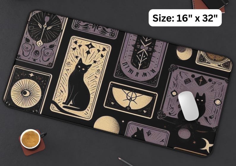 Cat Desk Mat, Witchcraft Deskmat, Celestial Mouse Pad, Witchy Black Cat ...