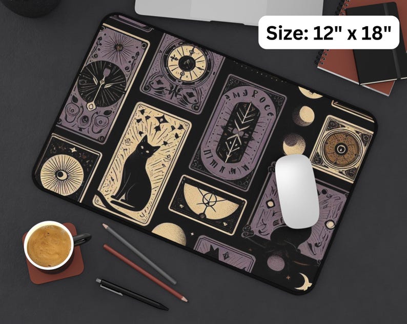 Cat Desk Mat, Witchcraft Deskmat, Celestial Mouse Pad, Witchy Black Cat ...