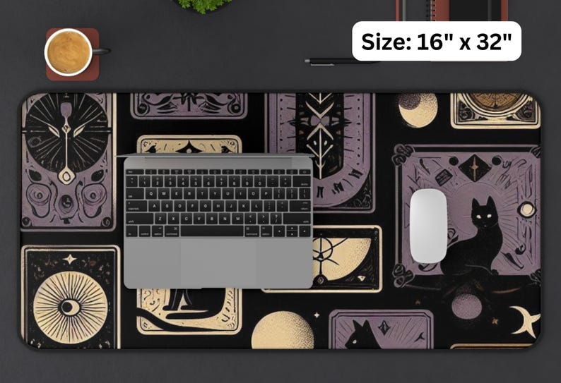 Cat Desk Mat, Witchcraft Deskmat, Celestial Mouse Pad, Witchy Black Cat ...