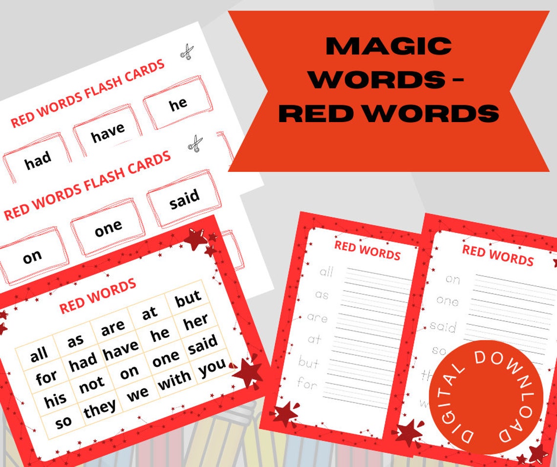 Magic Words Red Words Printable Sight Words High Frequency Words Flash ...