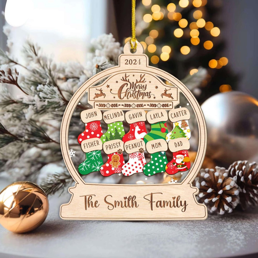 Personalized Family Christmas Snow Globe Stocking Ornament, Socks ...