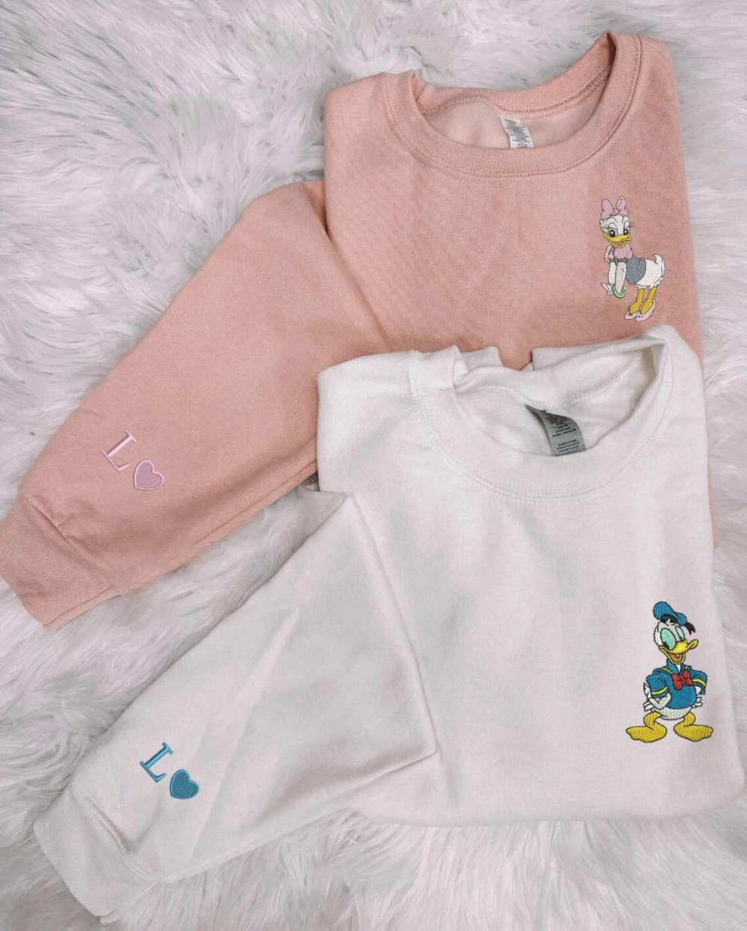 Embroidered Daisy Donald Duck Couple Sweatshirt, Anniversary Matching ...