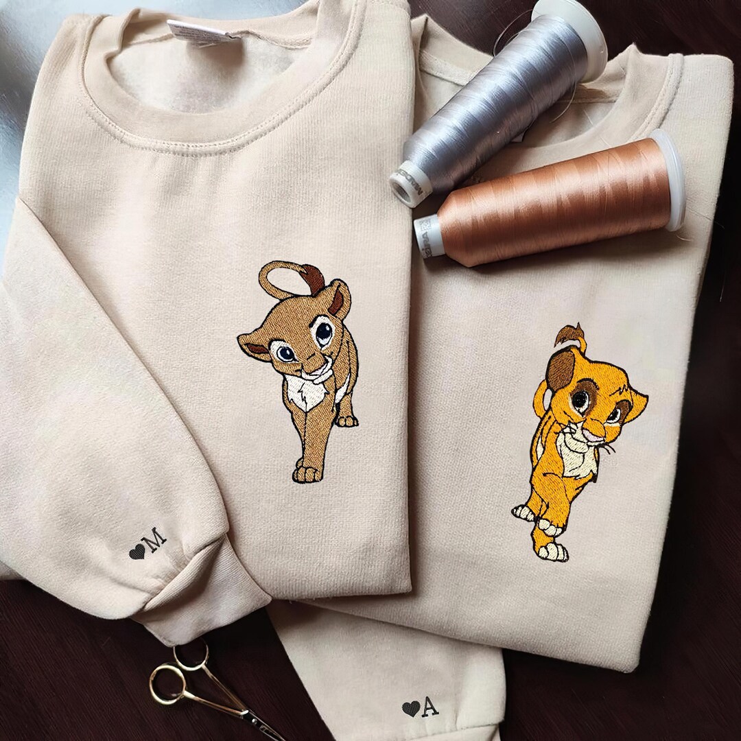 Personalized Simba and Nala Couple Sweatshirt, Embroidered Lion Couple ...
