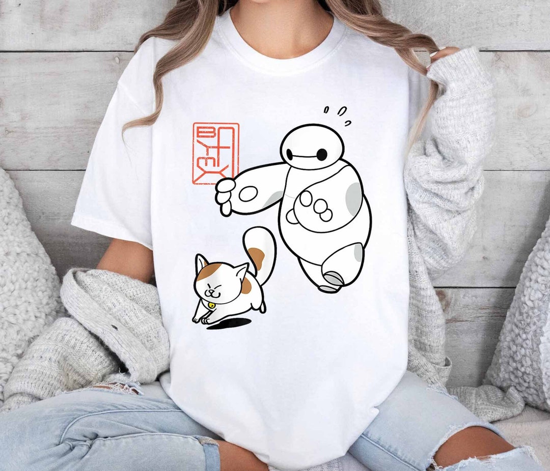 Cute Baymax Chasing Mochi Shirt, Baymax With Cat Shirt, Baymax Big Hero ...