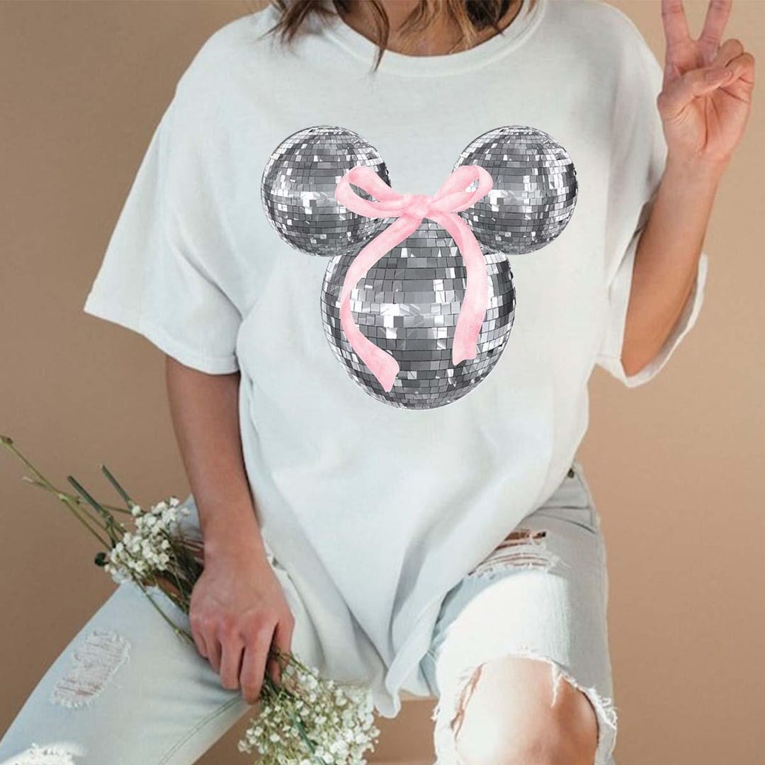 Preppy Coquette Disney Mickey Disco Ball Shirt, Bow Mickey Ears, Disney ...