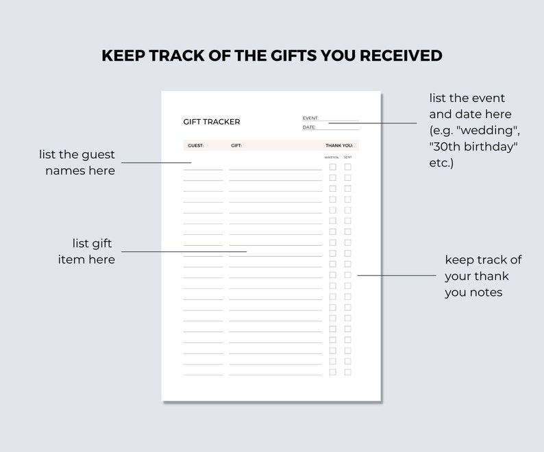 Gift Tracker Printable Gift Tracker Gift Log Wedding Gift - Etsy