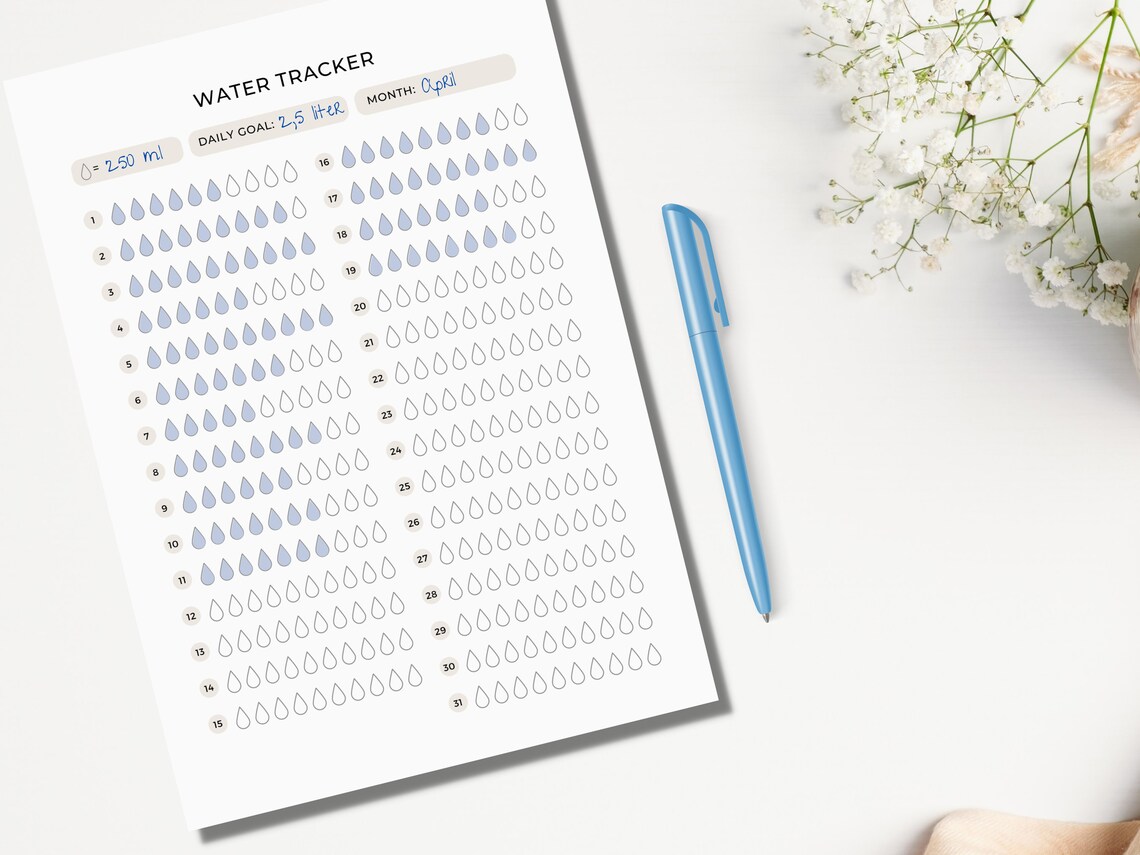 Water Tracker Printable Water Tracker Water Intake List - Etsy