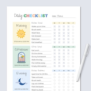 Daily Checklist for Kids 5 Day Daily School Checklist - Etsy