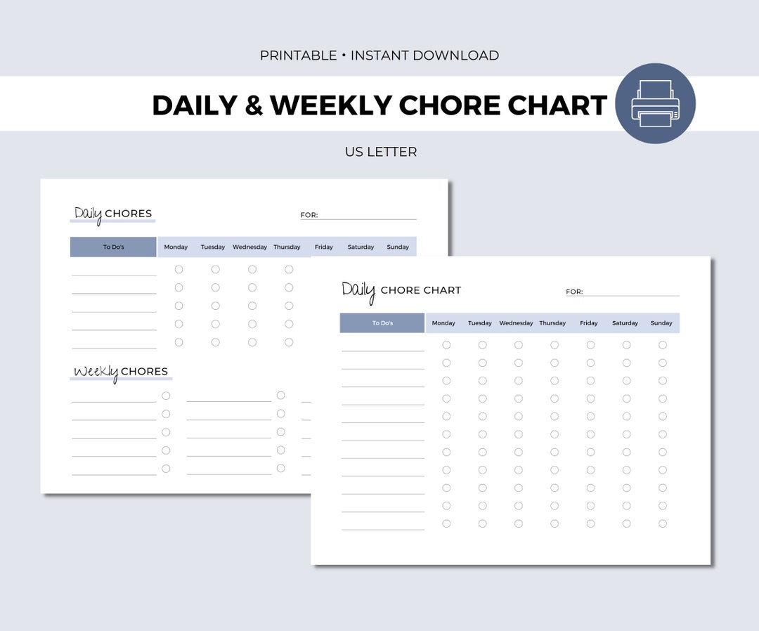 Daily Chore Chart Printable, Chore Chart Printable, Weekly Chore Chart ...