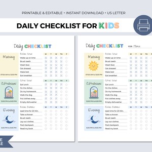 Daily Checklist for Kids 5 Day Daily School Checklist - Etsy