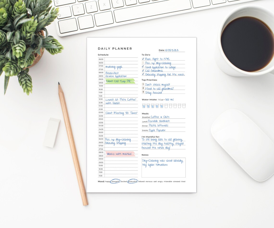 Undated Daily Planner Printable Daily Planner Day Planner - Etsy