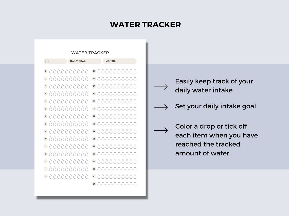 Water Tracker Printable Water Tracker Water Intake List - Etsy