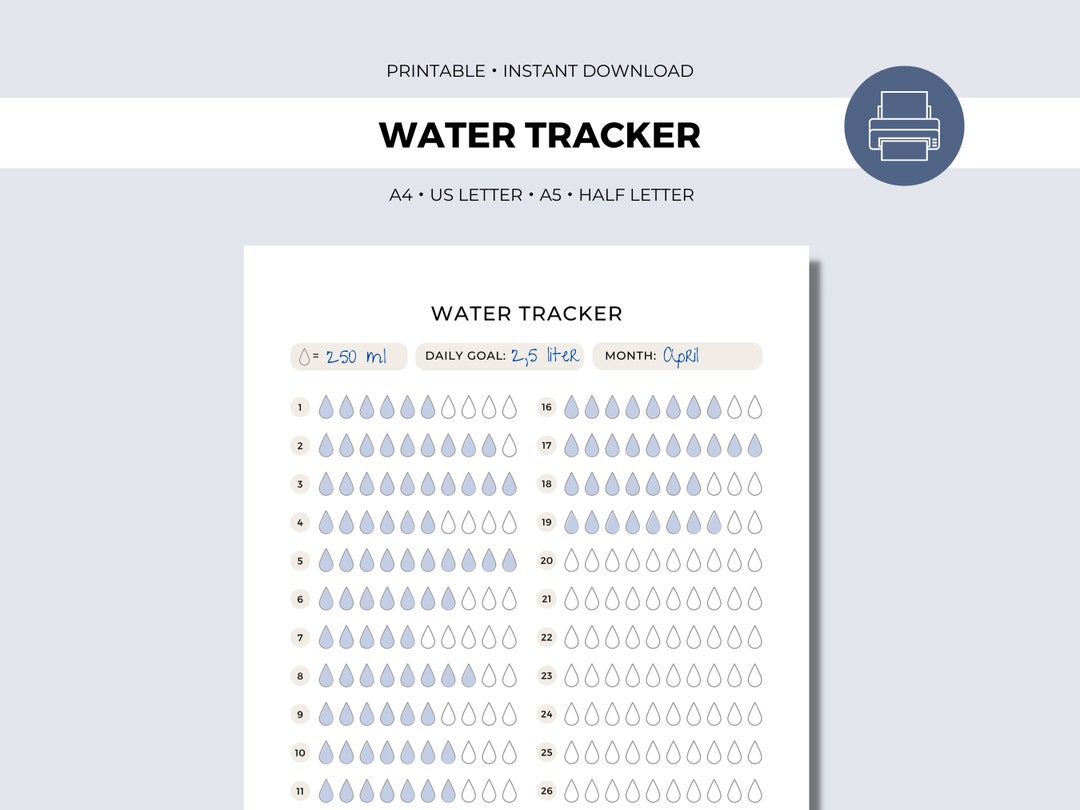 Water Tracker, Printable Water Tracker, Water Intake List, Hydration ...