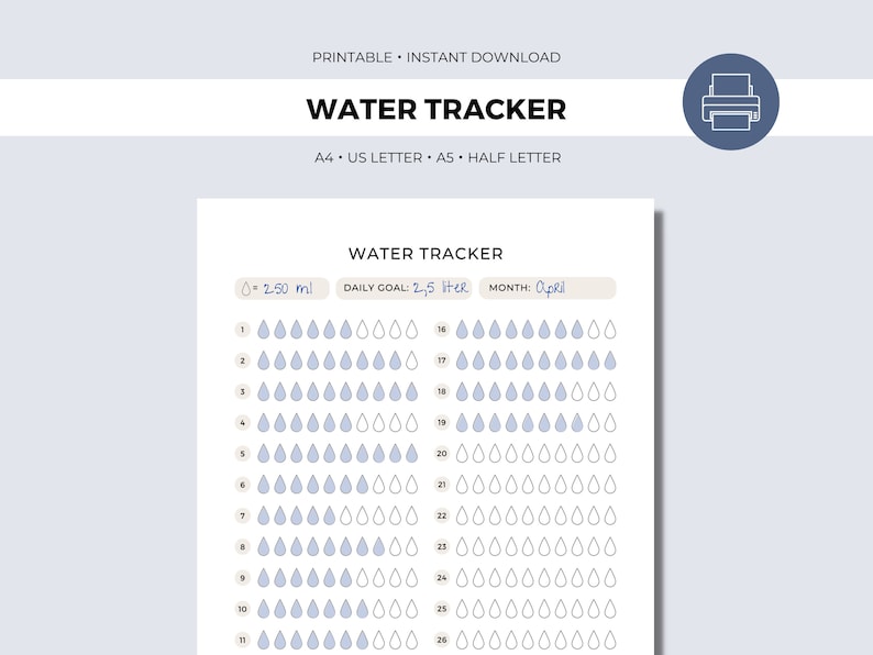 Water Tracker Printable Water Tracker Water Intake List - Etsy