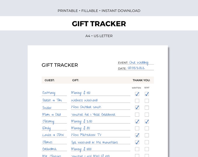 Gift Tracker, Printable Gift Tracker, Gift Log, Wedding Gift Tracker ...