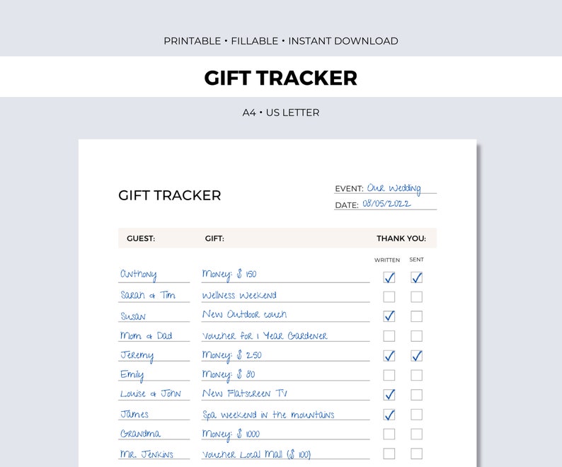 Gift Tracker Printable Gift Tracker Gift Log Wedding Gift - Etsy