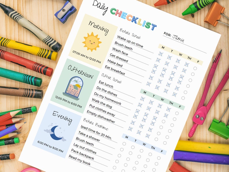 Daily Checklist for Kids 5 Day Daily School Checklist - Etsy