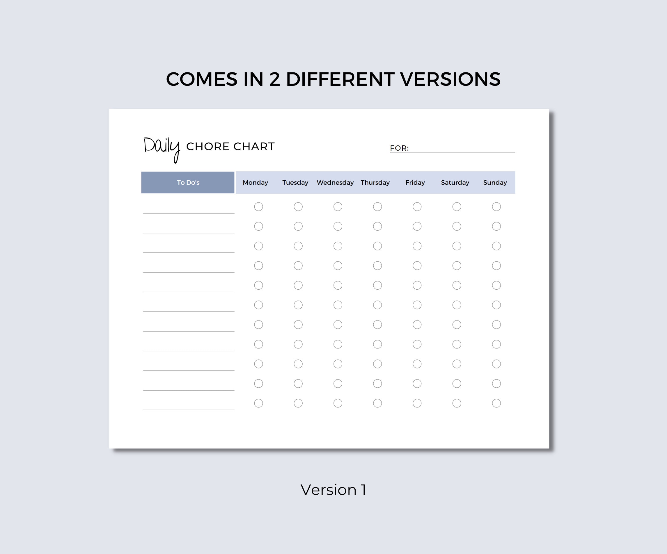 Daily Chore Chart Printable, Chore Chart Printable, Weekly Chore Chart ...