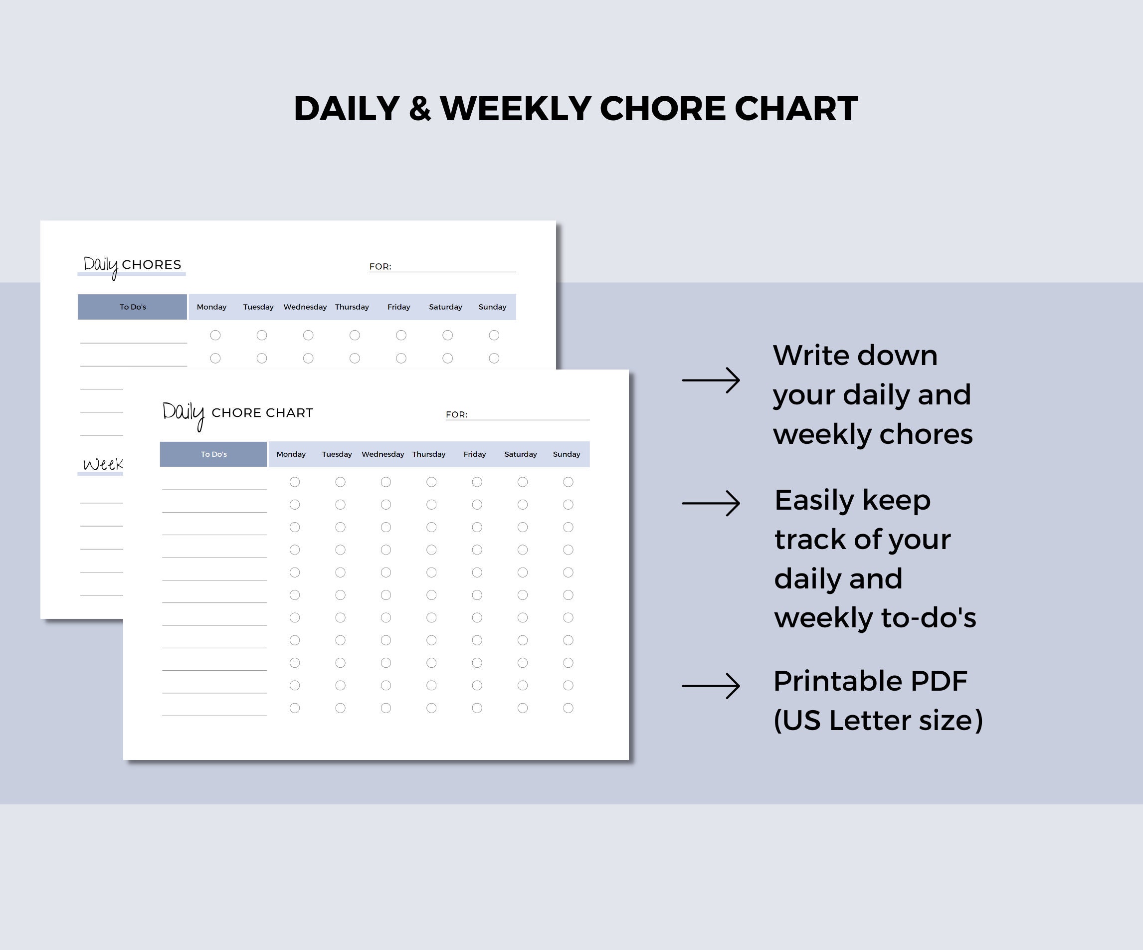 Daily Chore Chart Printable, Chore Chart Printable, Weekly Chore Chart ...