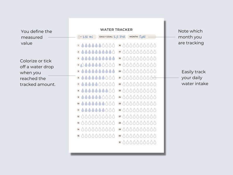 Water Tracker Printable Water Tracker Water Intake List - Etsy