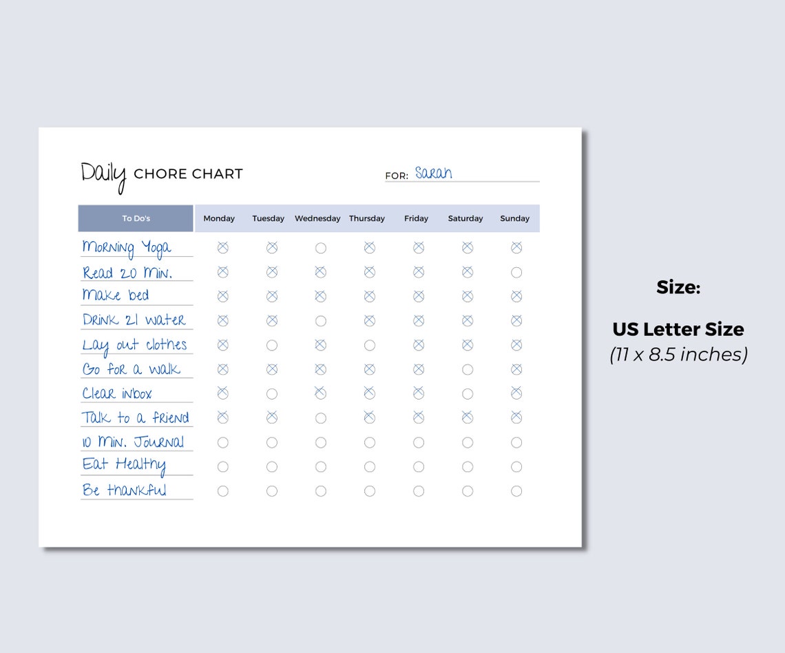 Daily Chore Chart Printable, Chore Chart Printable, Weekly Chore Chart ...
