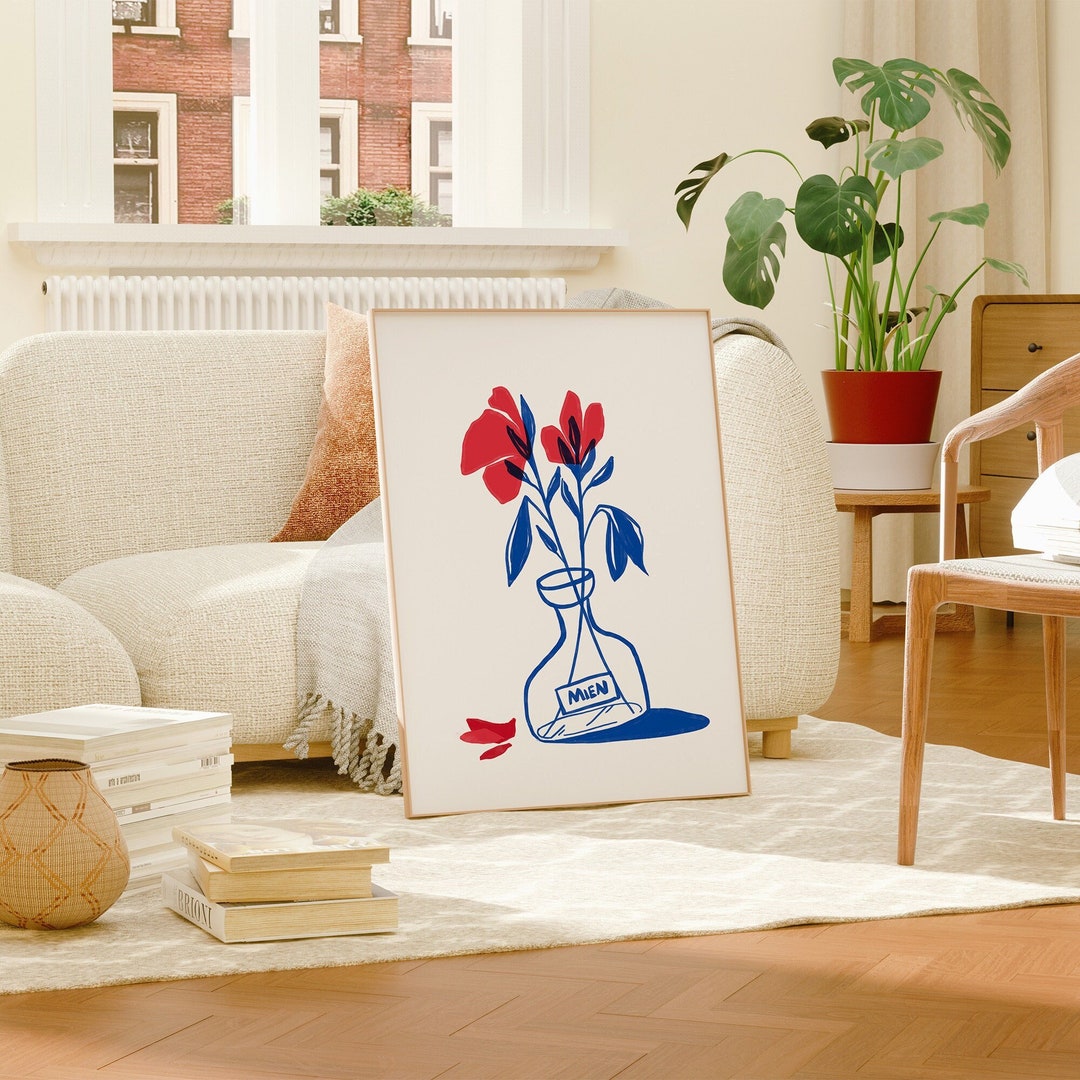 Minimalist French Blue Floral Poster | Canvas Poster | Living Room ...