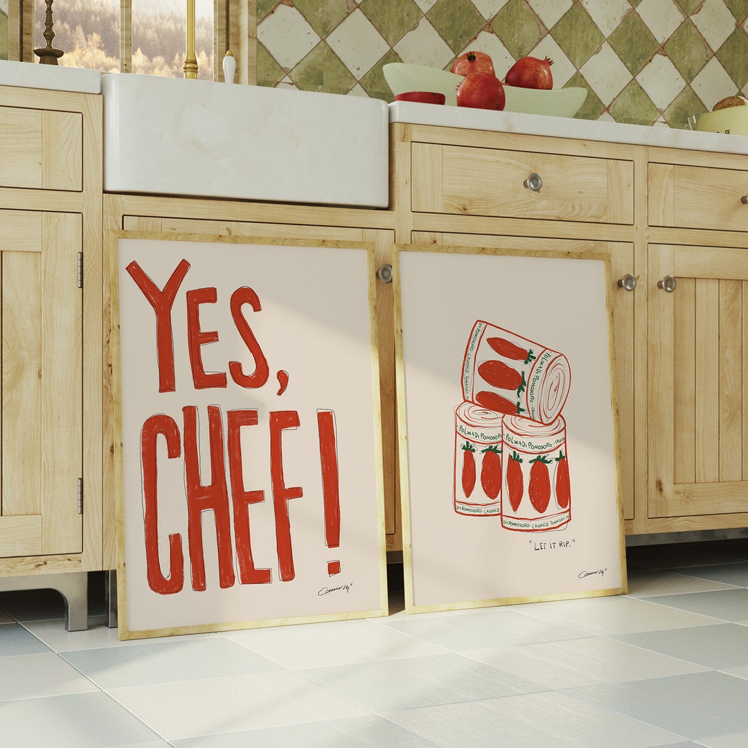 Yes Chef Set of 2 Poster | Canvas Poster | Kitchen Wall Art Poster ...