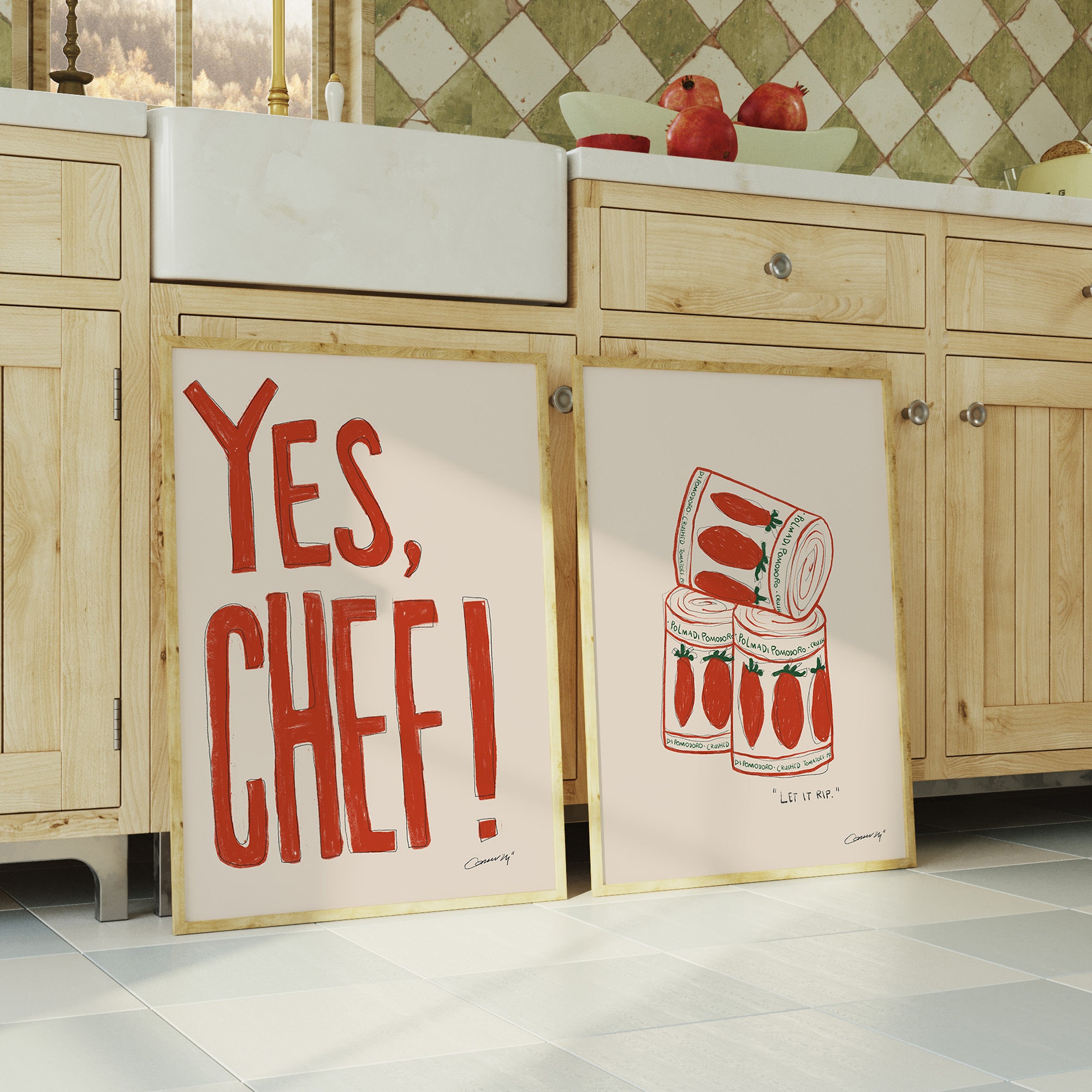 Yes Chef Set of 2 Poster Canvas Poster Kitchen Wall Art Poster the Bear ...