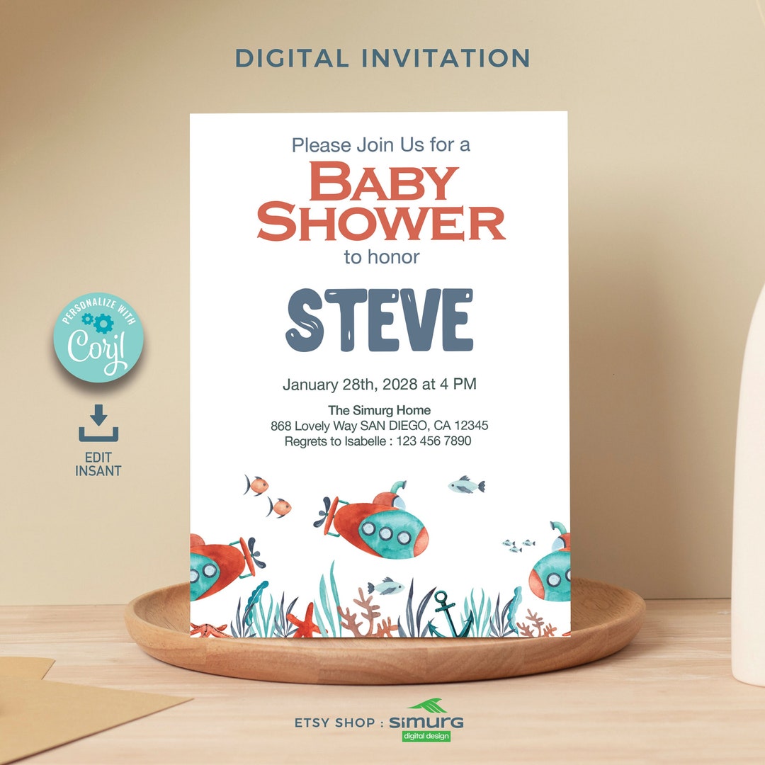 Fish Baby Shower Invite Instant Download / Submarine Baby - Etsy