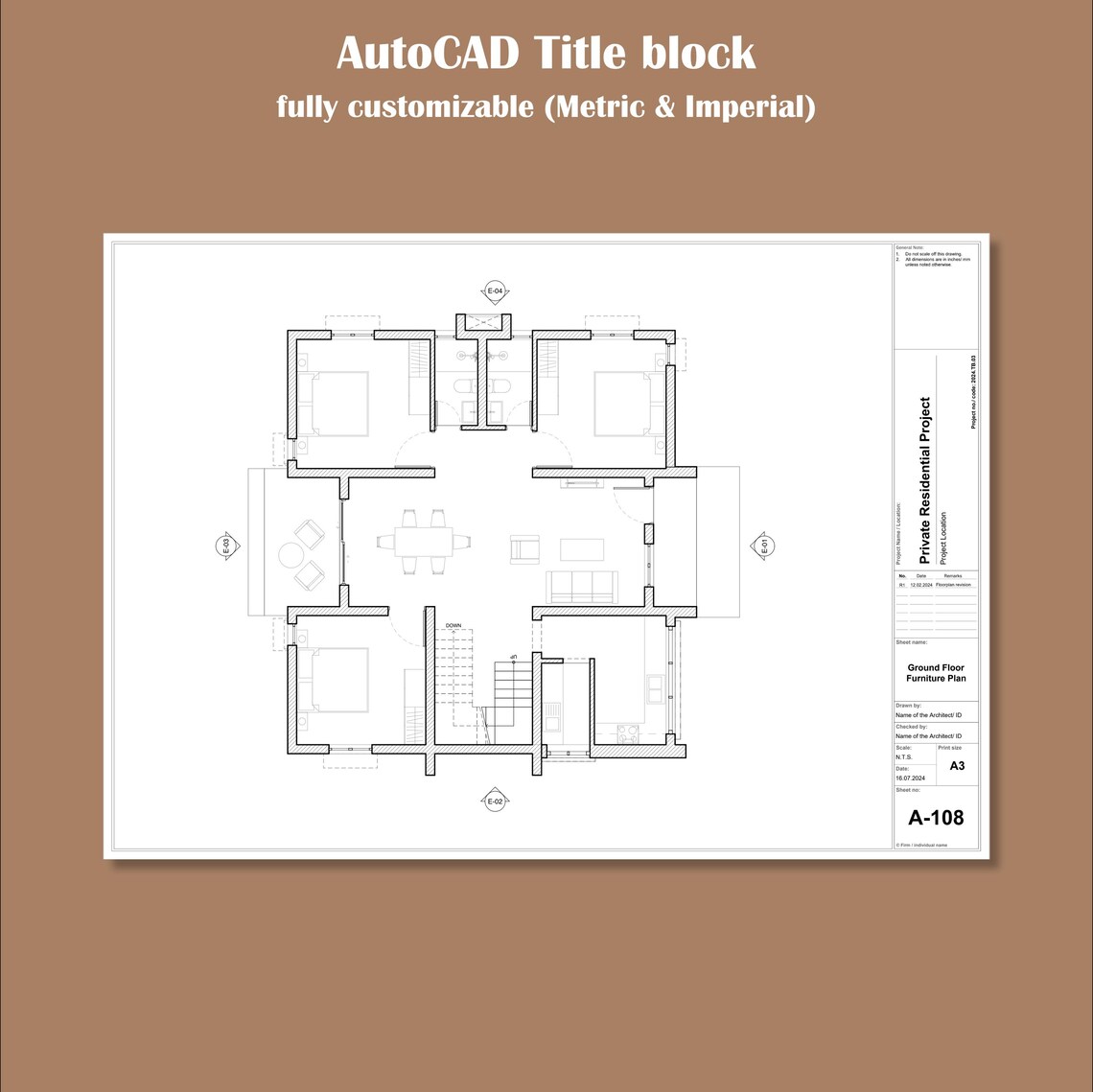 Interior Design & Architecture Autocad Title Block | 6 Paper Sizes ...