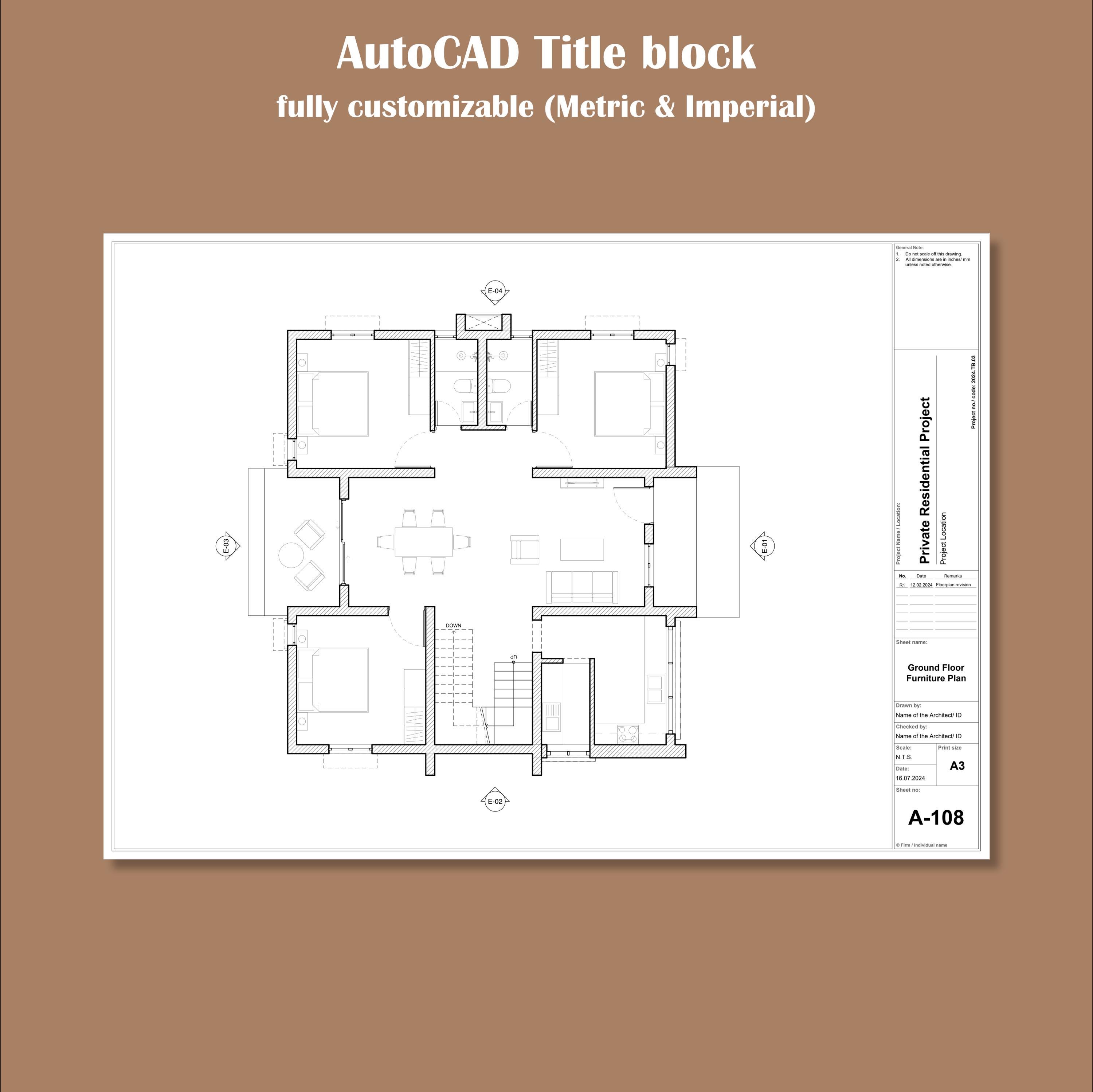 Interior Design & Architecture Autocad Title Block | 6 Paper Sizes ...