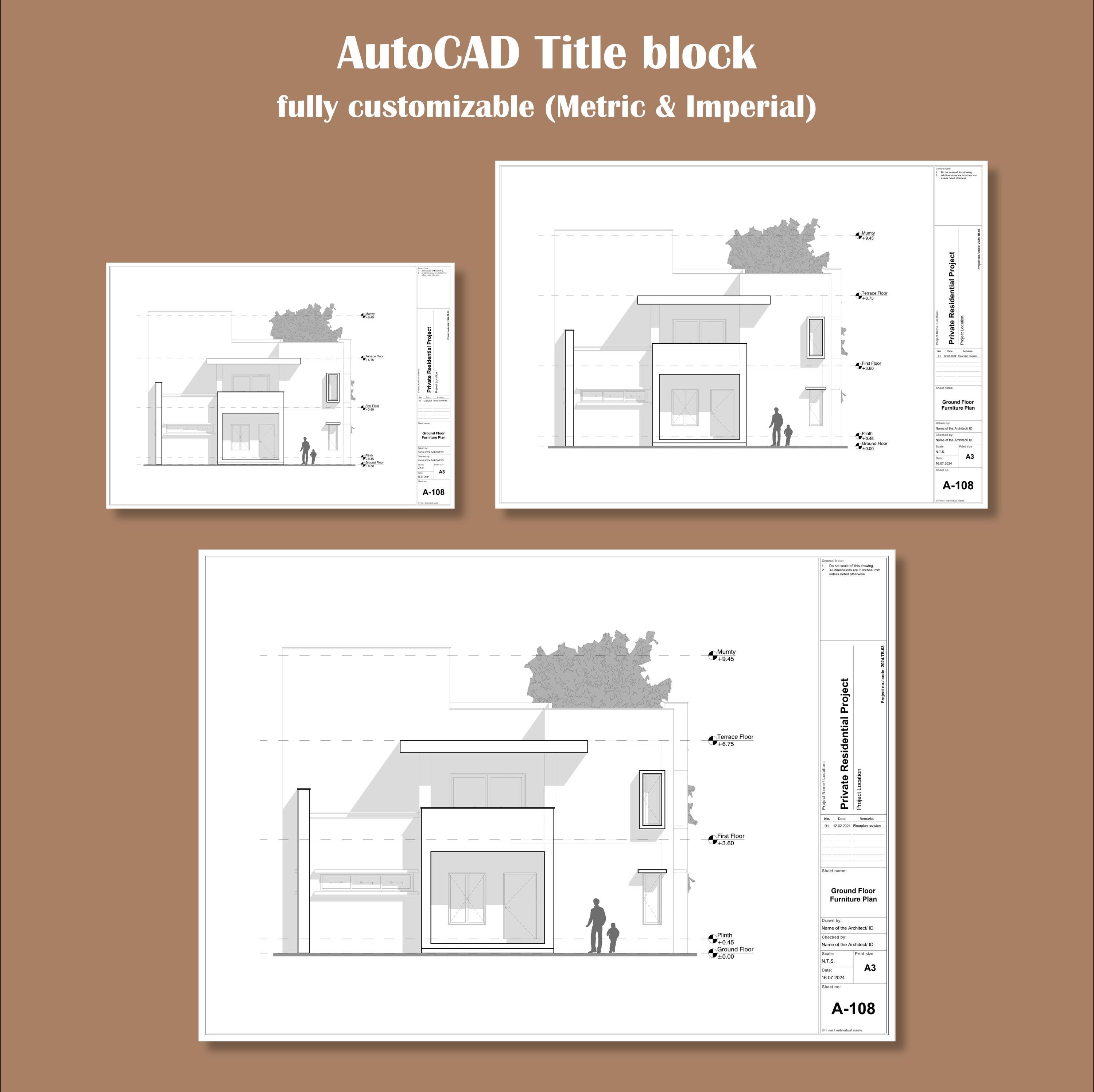 Interior Design & Architecture Autocad Title Block | 6 Paper Sizes ...