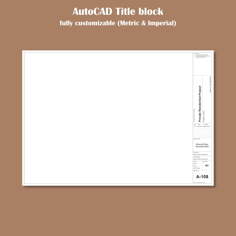 Interior Design & Architecture Autocad Title Block | 6 Paper Sizes ...