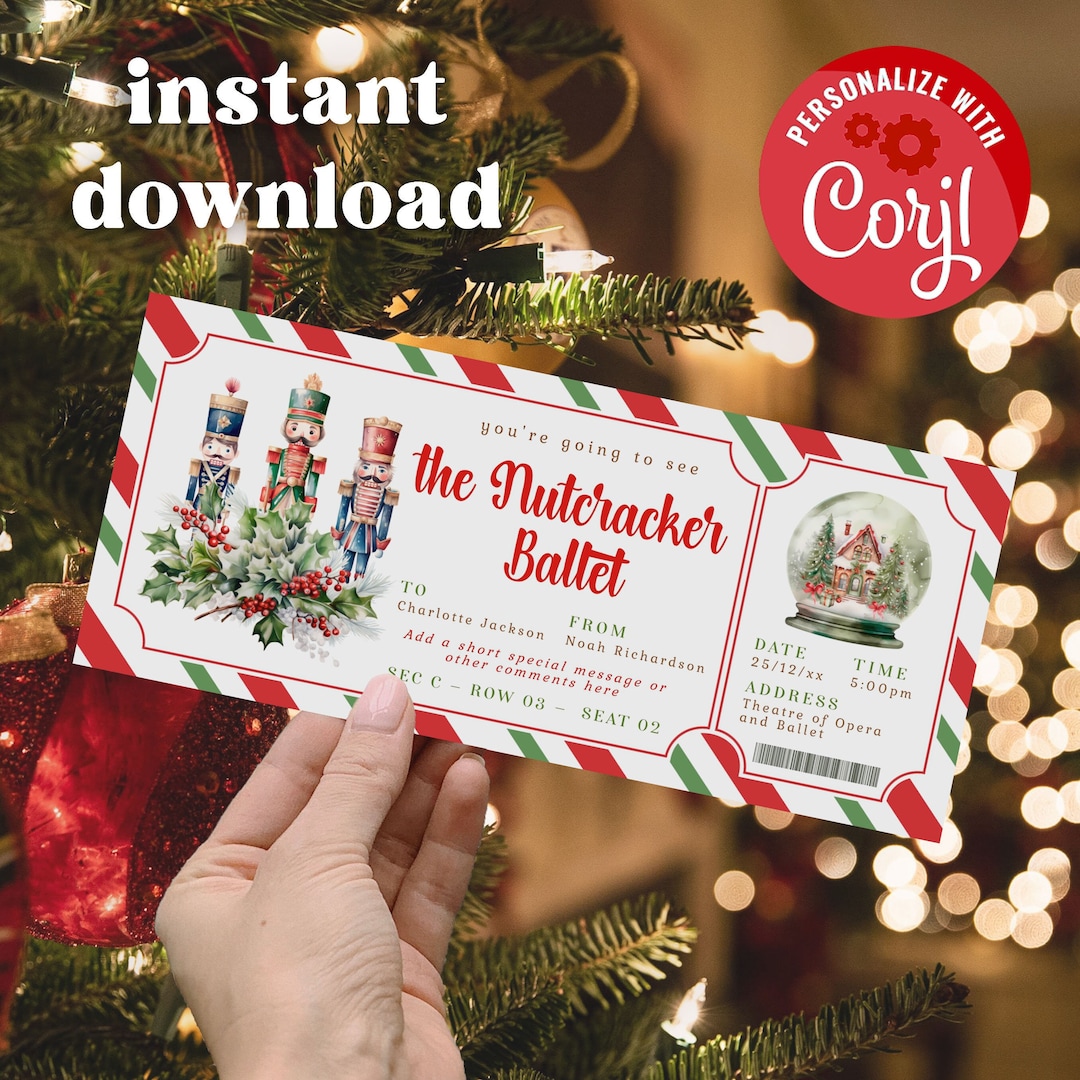 Christmas Nutcracker Ballet Gift Ticket, Editable Template for Any ...