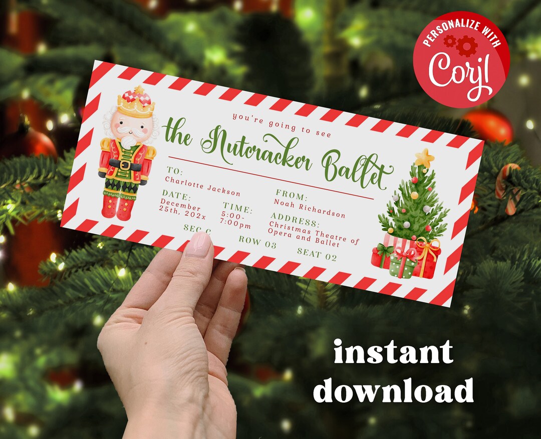 Christmas Nutcracker Ballet Gift Ticket, Editable Template for Any ...