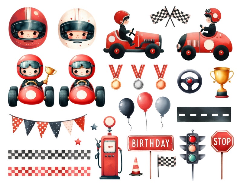Red Little Racer Clipart Racing Cars Clip Art Watercolor Illustrations ...