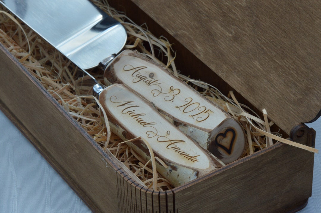 Rustic Wedding Cake Server, Custom Spatula and Knife Set, Personalized ...