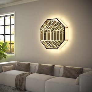 Octagon Infinity Mirror Warm White Glow Tunnel Ambient Wall Mood Light ...
