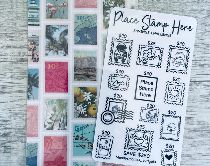 Place Stamp Here Savings Challenge - Save 250 Dollars/ A6 Cash Stuffing ...